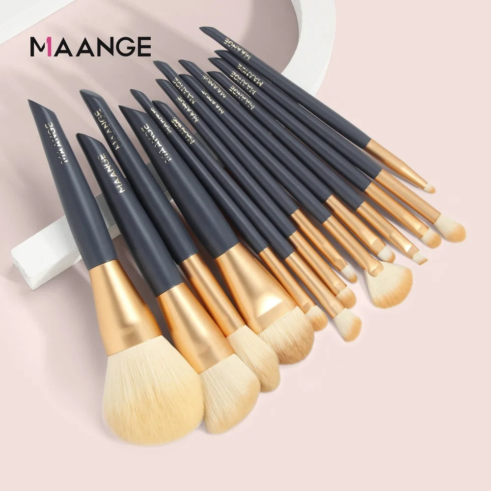 A. MAANGE Golden Eclipse Makeup Brushes - Set of 14 Pcs – BeautyHalo